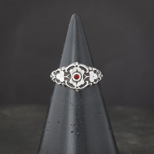 Gothic Daywalker Vampire Silver Ring with Garnet – Silverthaw Jewelry